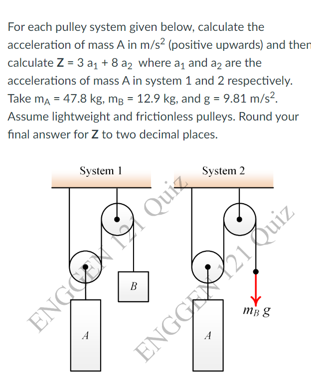 Solved For each pulley system given below, calculate | Chegg.com