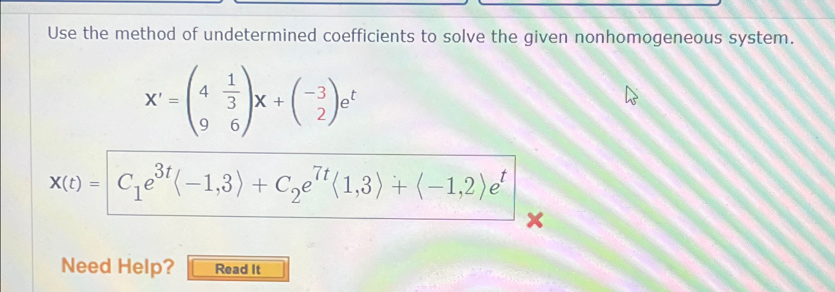 Solved Use the method of undetermined coefficients to solve | Chegg.com