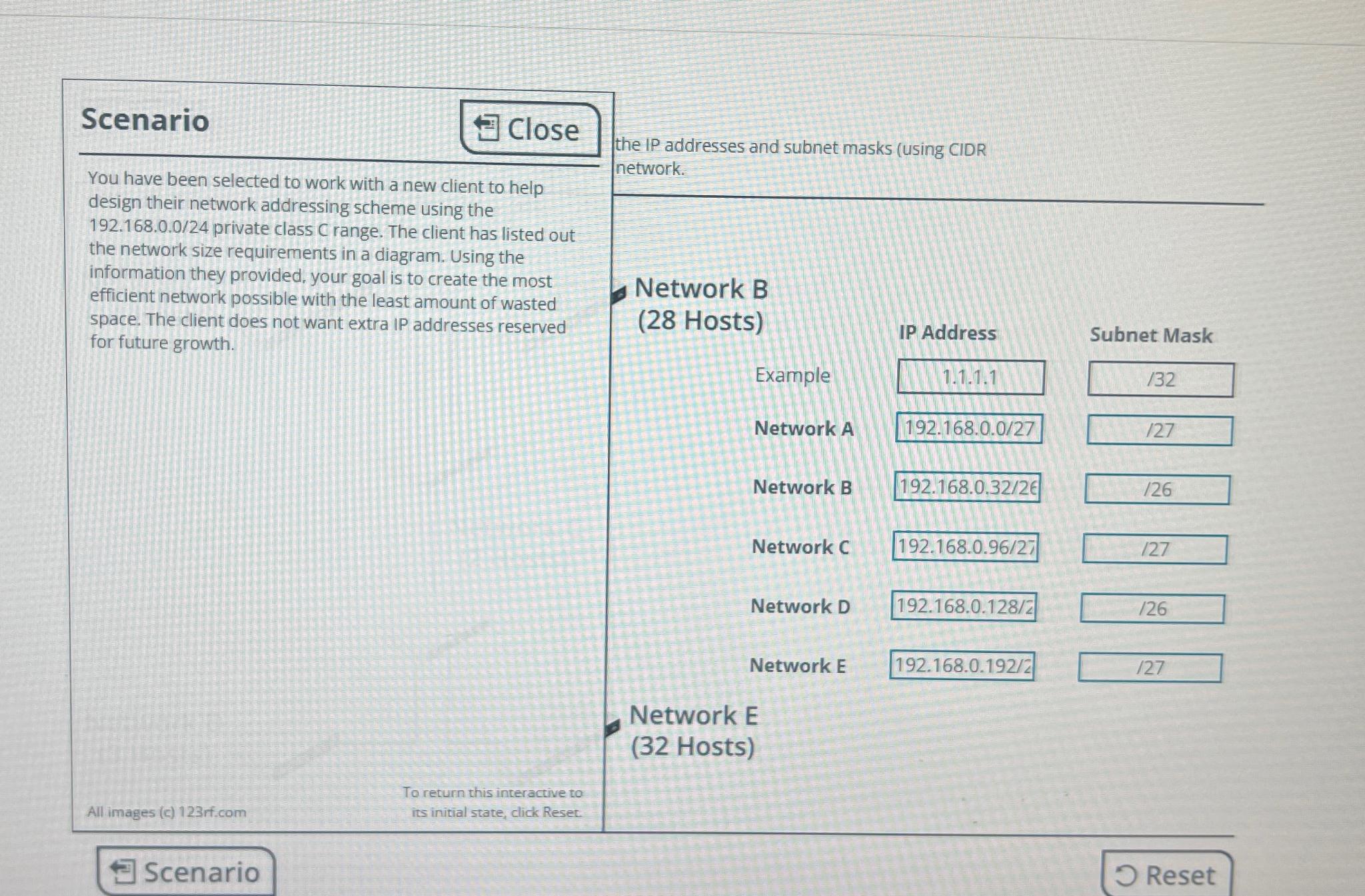 Solved ScenarioClosethe IP addresses and subnet masks (using | Chegg.com