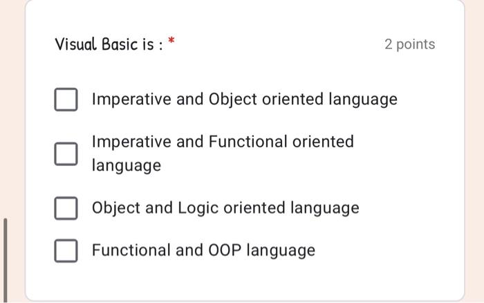 Solved Visual Basic is : 2 points Imperative and Object | Chegg.com