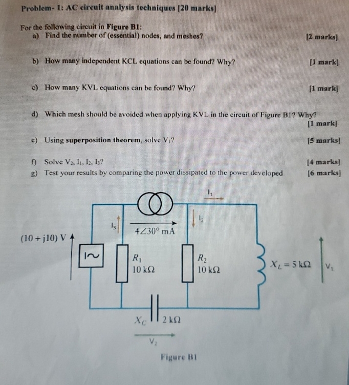 Solved Problem- 1: AC circuit annlysis techniques [20 | Chegg.com