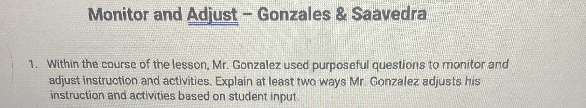 Solved Monitor and Adjust - ﻿Gonzales & SaavedraWithin the | Chegg.com
