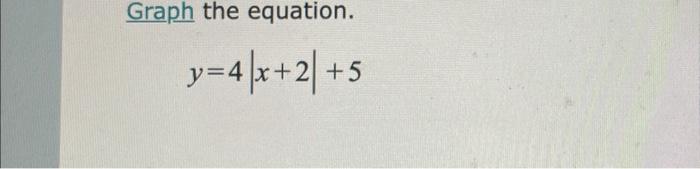 Solved Graph the equation. y=4∣x+2∣+5 | Chegg.com