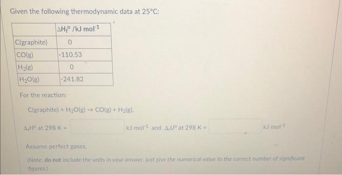 Solved Given the following thermodynamic data at 25∘C : For | Chegg.com