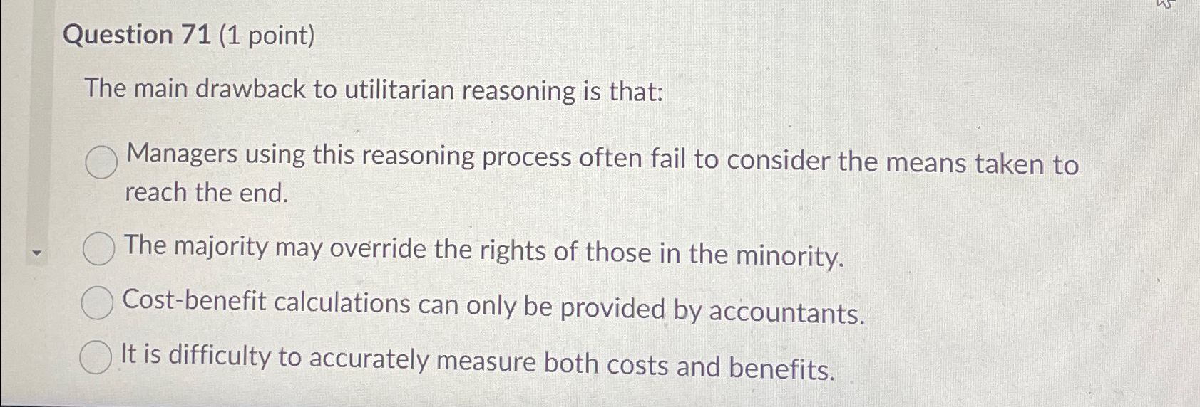 Solved Question 71 (1 ﻿point)The main drawback to | Chegg.com