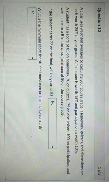Solved Question 121 ﻿ptsA class uses weighted averages to | Chegg.com