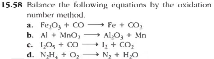 Solved 5.58 Balance the following equations by the oxidation | Chegg.com