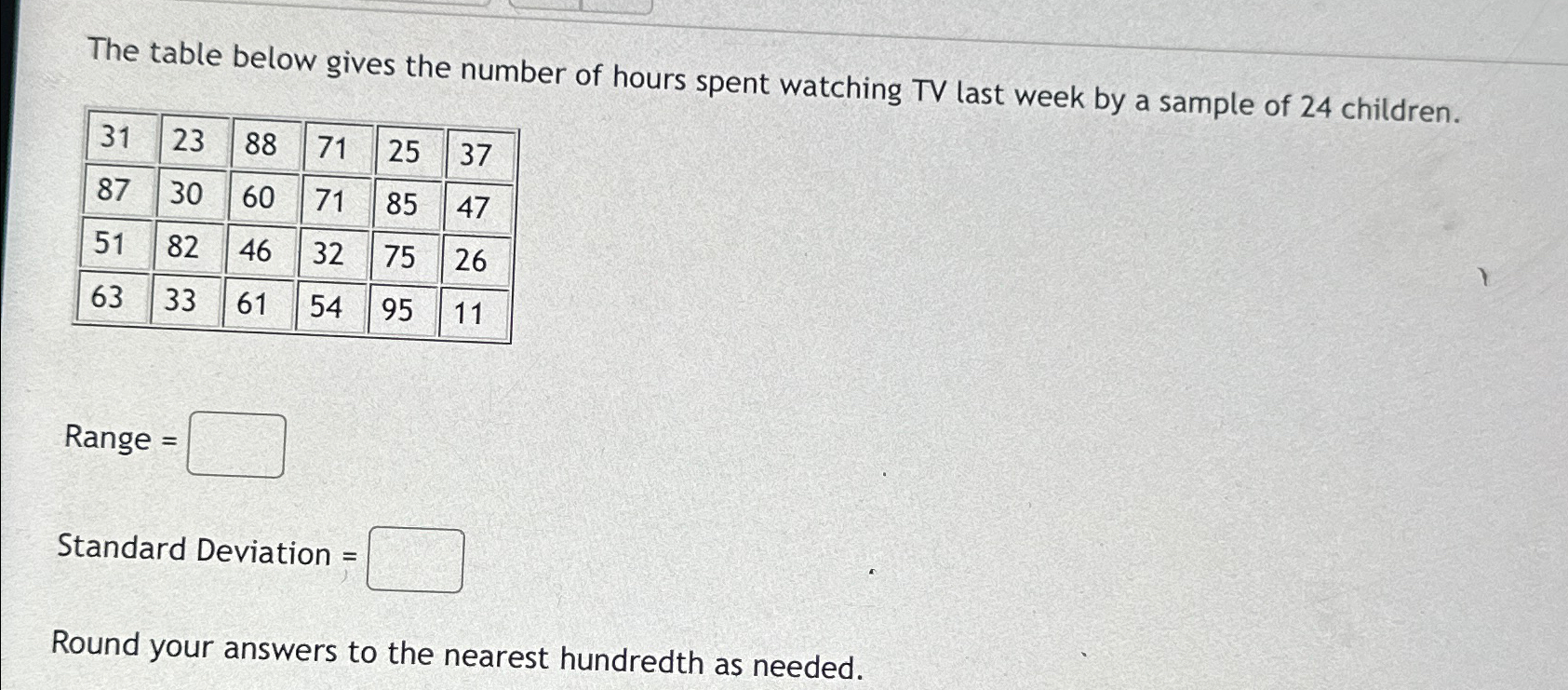 Solved The table below gives the number of hours spent | Chegg.com