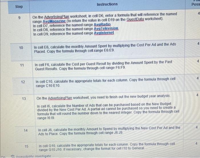 Solved Step Instructions 9 On the AdvertisinaPlan worksheet, | Chegg.com