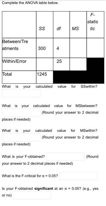 Solved Complete the ANOVA table below. What is your | Chegg.com