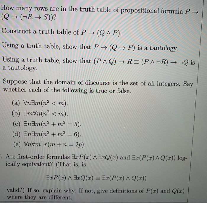 Solved How many rows are in the truth table of propositional | Chegg.com
