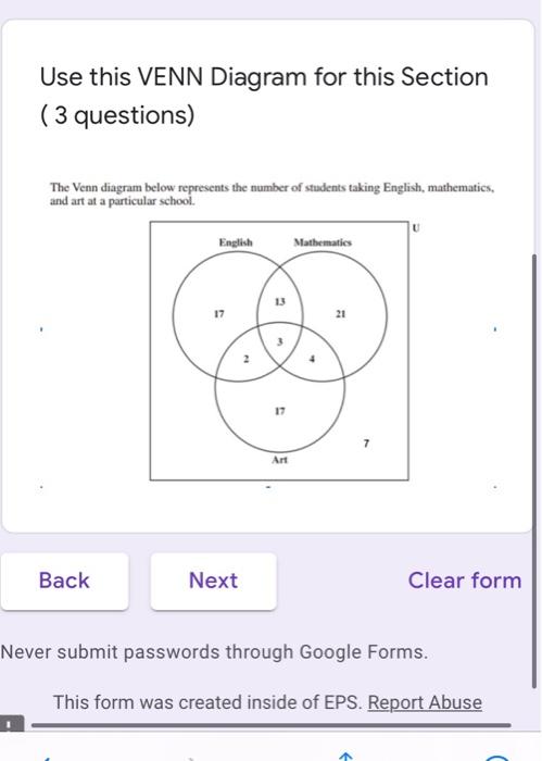 Use this VENN Diagram for this Section (3 questions) | Chegg.com