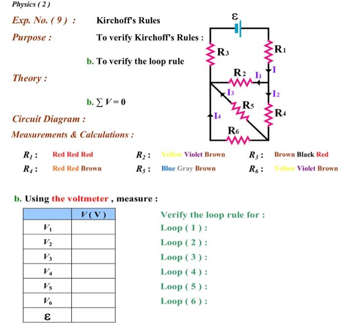 Physics (2) Exp. No. (9) : Kirchoff's Rules Purpose : | Chegg.com