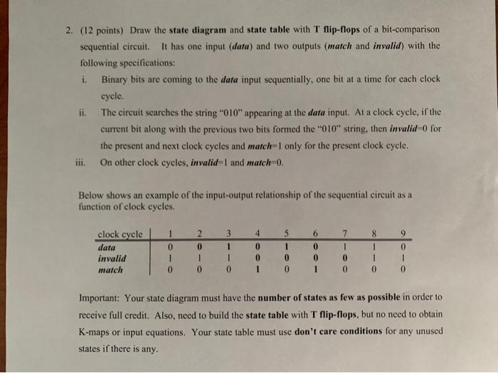 Solved Draw the state diagram and state table with T | Chegg.com