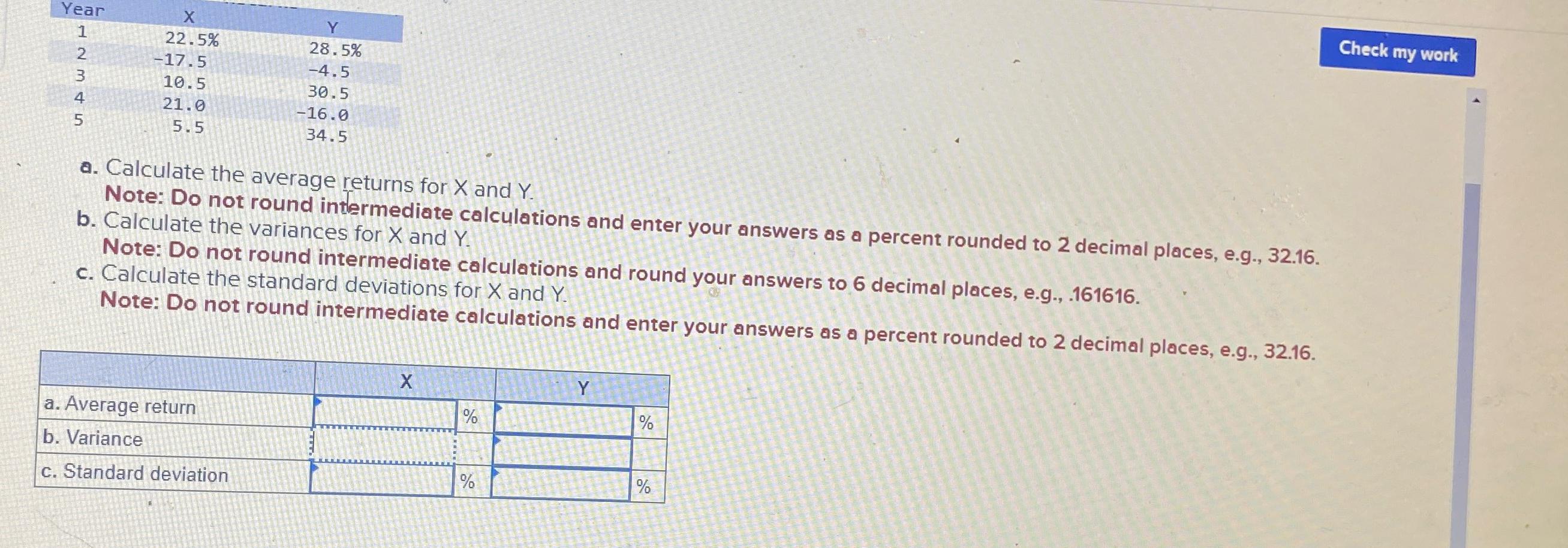 Solved Use the following returns for X and | Chegg.com