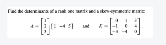 Solved Find the determinants of a rank one matrix and a | Chegg.com