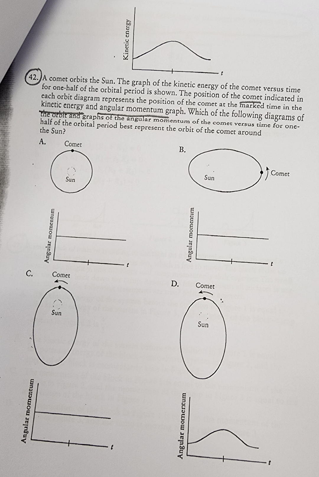 Solved 42 A Comet Orbits The Sun The Graph Of The Kinetic