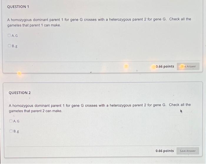 Solved A homozygous dominant parent 1 for gene G crosses | Chegg.com