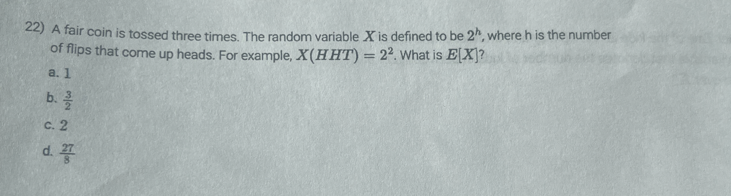 Solved A fair coin is tossed three times. The random | Chegg.com