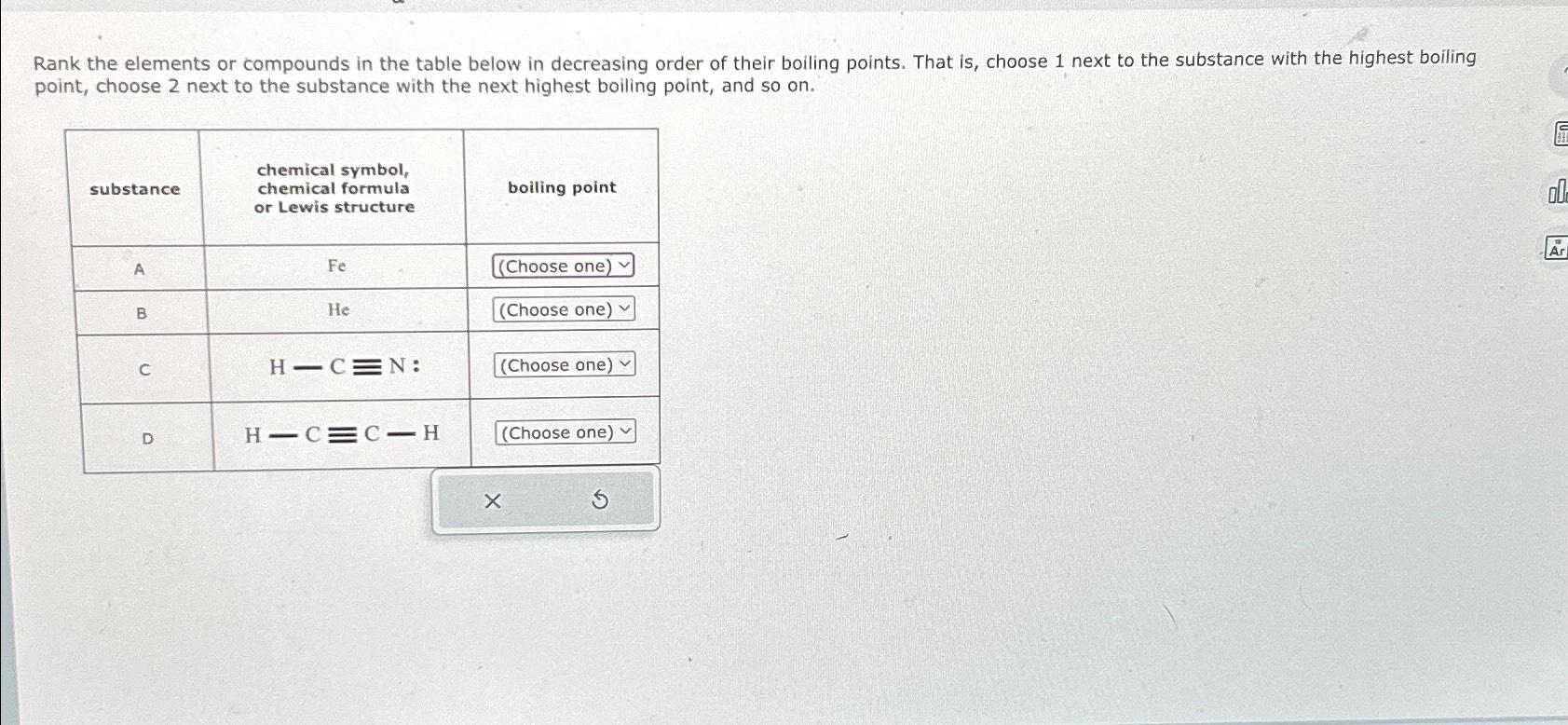 Solved Rank the elements or compounds in the table below in | Chegg.com