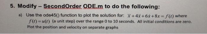Solved 5. Modify - SecondOrder ODE.m to do the following: a) | Chegg.com