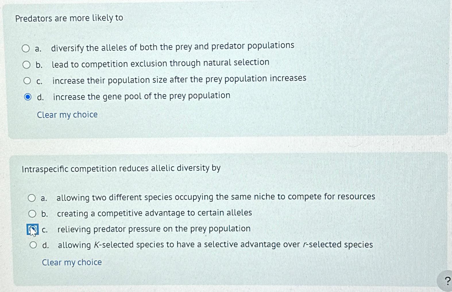 Solved Predators are more likely toa. ﻿diversify the alleles | Chegg.com
