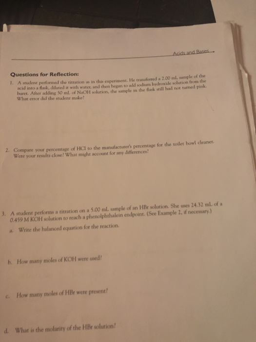 Solved Acids and Bases Questions for Reflection: 1. A | Chegg.com