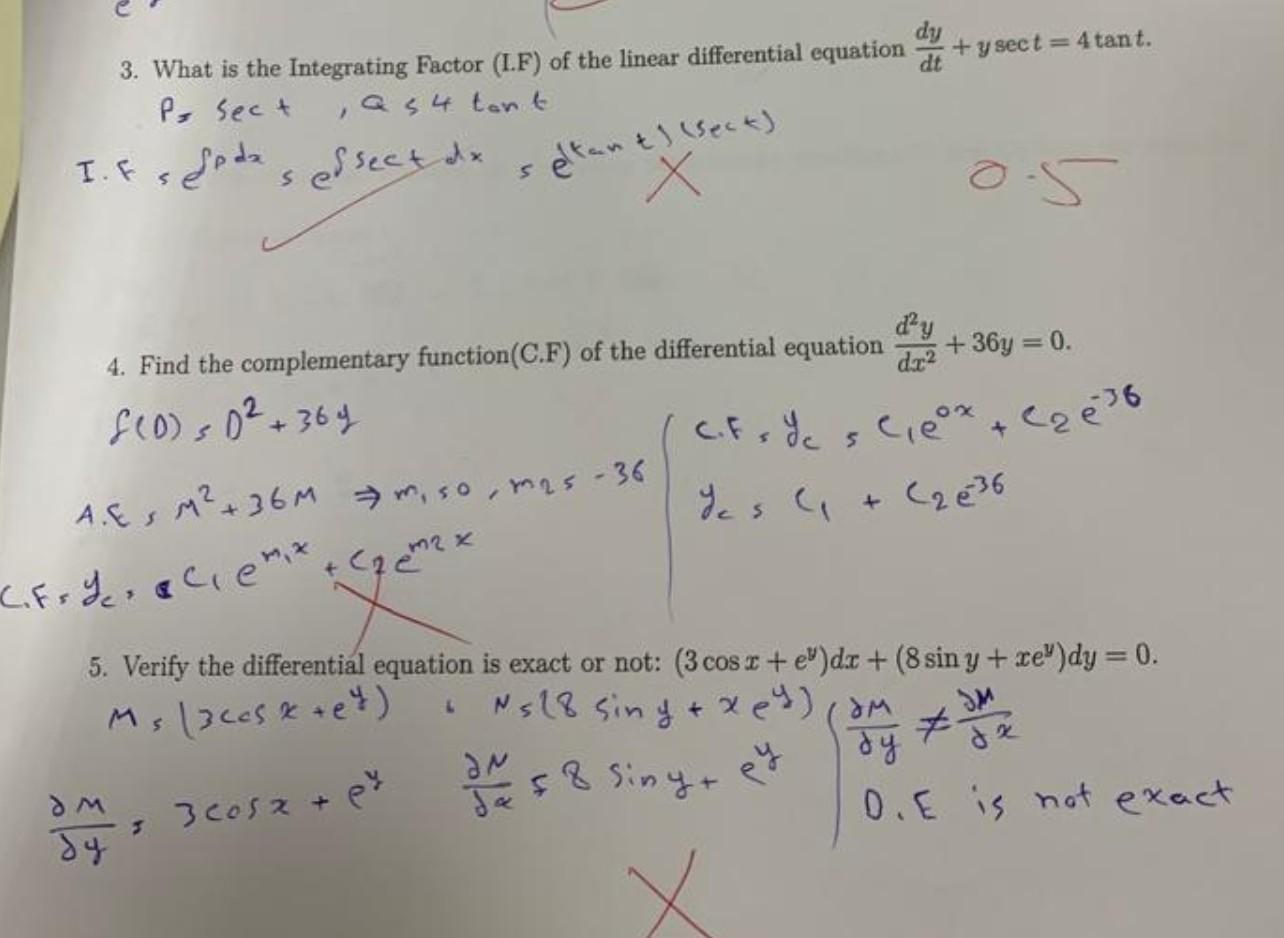 Solved 3. What is the Integrating Factor (I.F) of the linear | Chegg.com