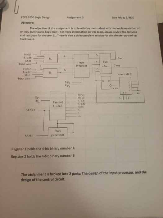 EECE 2650 Logic Design Assignment 3 Due Friday 5/8/20 | Chegg.com