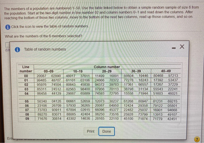 Solved The members of a population are numbered 1-50 Use the | Chegg.com