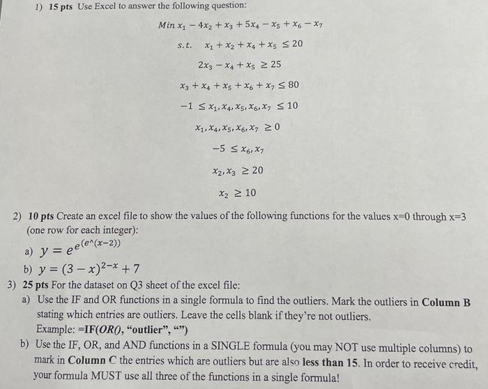 Solved 1) 15 pts Use Excel to answer the following question: | Chegg.com