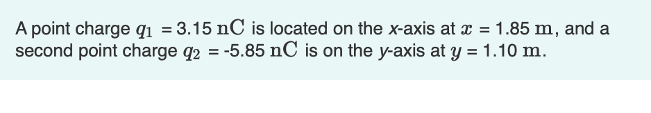 Solved A point charge q1=3.15nC is ﻿located on ﻿the x-axis | Chegg.com