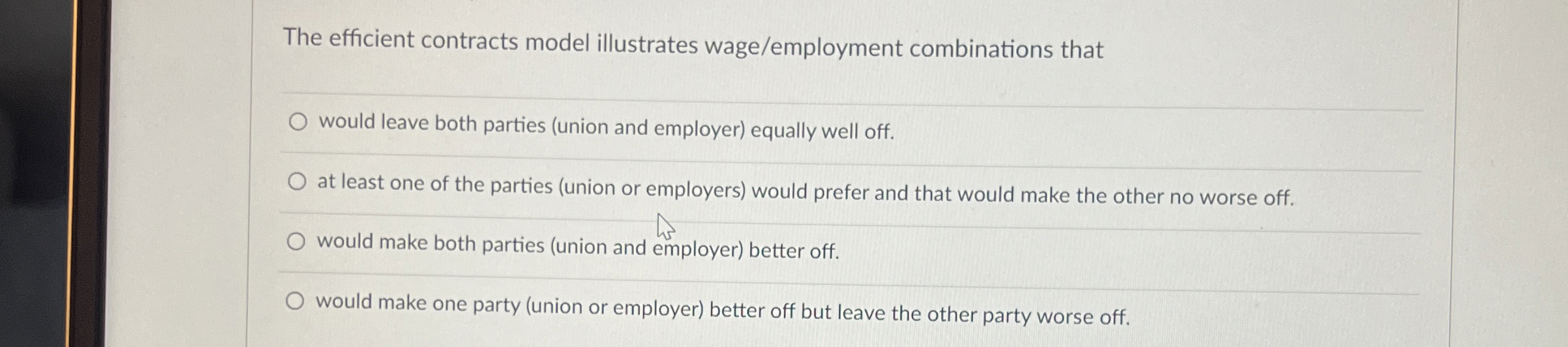 Solved The efficient contracts model illustrates | Chegg.com