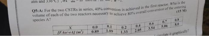 Solved atm and 336 obs Q5:A: For the two CSTRS in series, | Chegg.com
