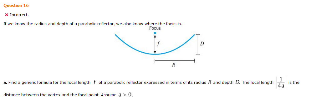 If we know the radius and depth of a parabolic | Chegg.com