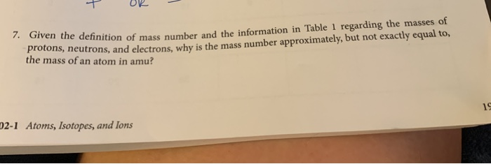 Solved 7. Given the definition of mass number and the | Chegg.com