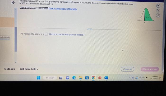 Solved Find the indicaled tQ score. The graph to the right | Chegg.com