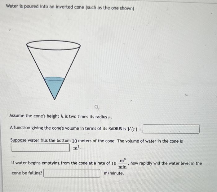 Solved Water is poured into an inverted cone (such as the | Chegg.com