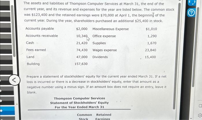 The assets and liabilities of Thompson Computer | Chegg.com