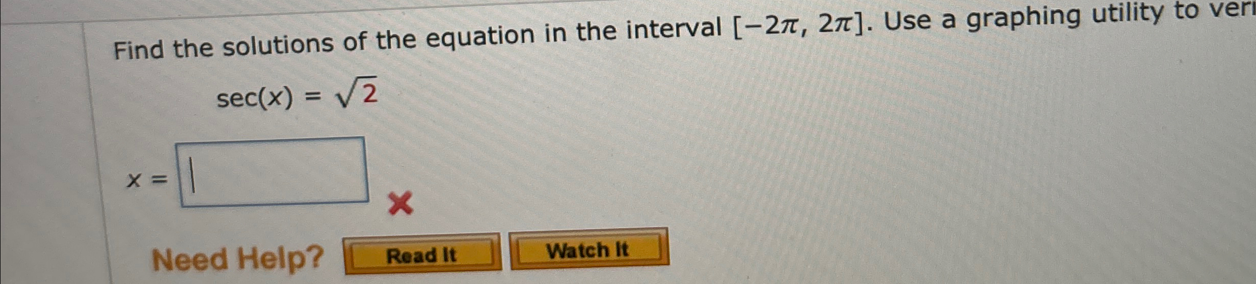 Solved Find the solutions of the equation in the interval | Chegg.com
