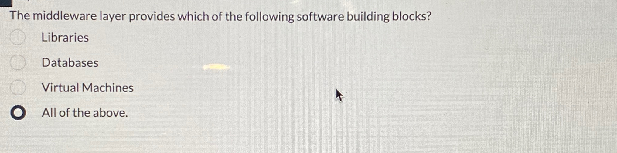 Solved The middleware layer provides which of the following | Chegg.com