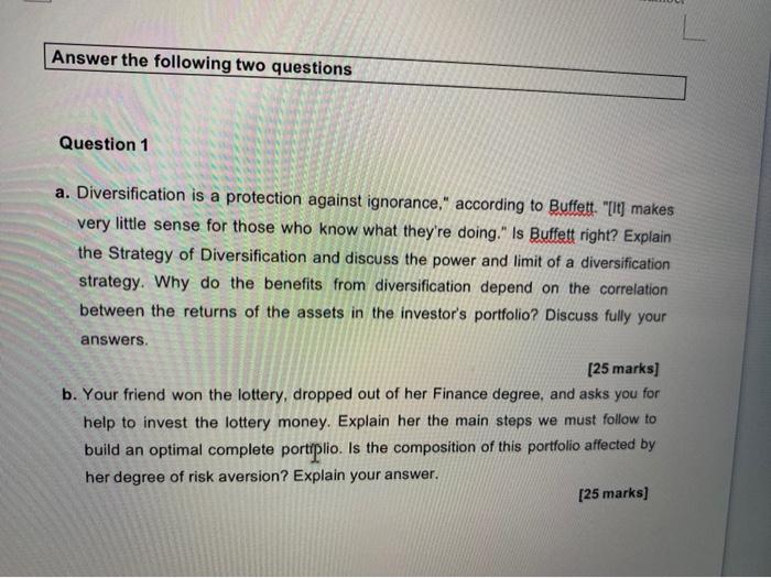 Solved Answer the following two questions Question 1 a. | Chegg.com