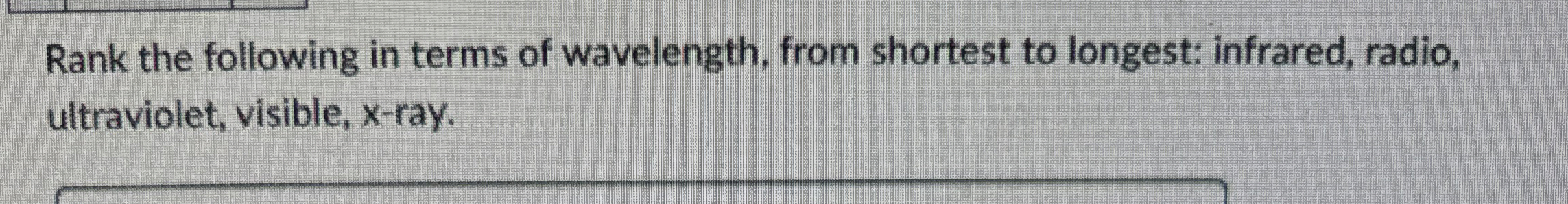 Solved Rank the following in terms of wavelength, from | Chegg.com