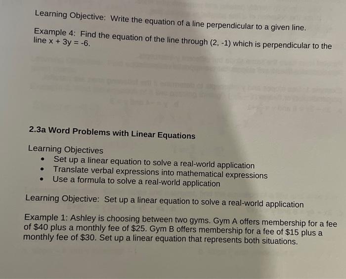 Solved Learning Objective: Write the equation of a line | Chegg.com