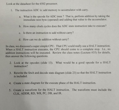 Solved Look at the datasheet for the 6502 ﻿processor.The | Chegg.com