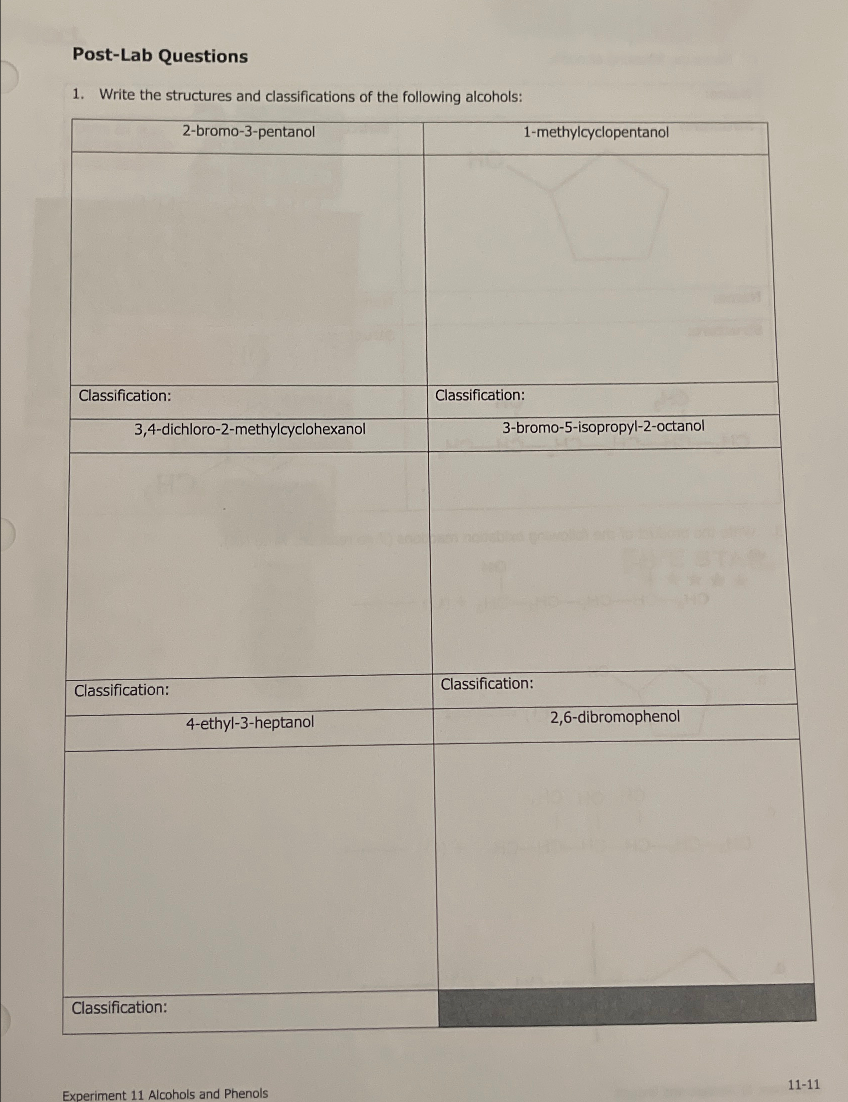 Solved Post-Lab QuestionsWrite the structures and | Chegg.com