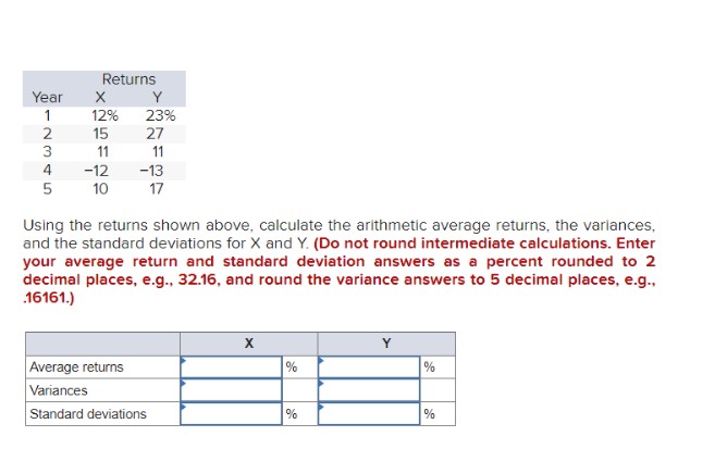 Solved Using the returns shown above, calculate the | Chegg.com