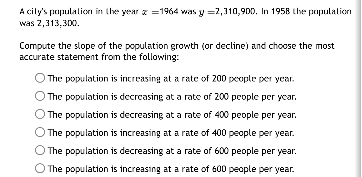 Solved A city's population in the year \( ﻿x=1964 \) ﻿was \( | Chegg.com