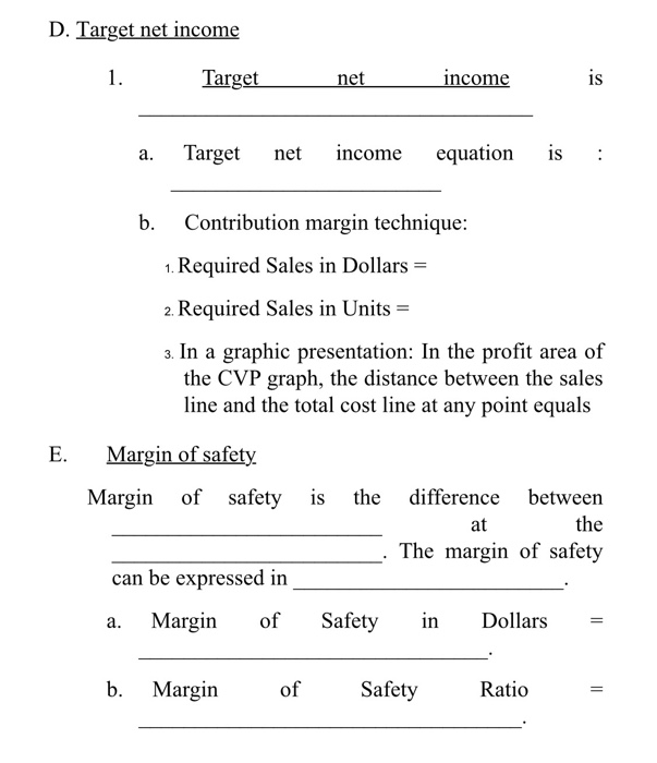 Solved D. Target net income 1. Target net income is a. | Chegg.com