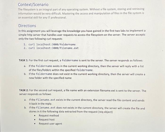 Solved Context/Scenario The filesystem is an integral part | Chegg.com